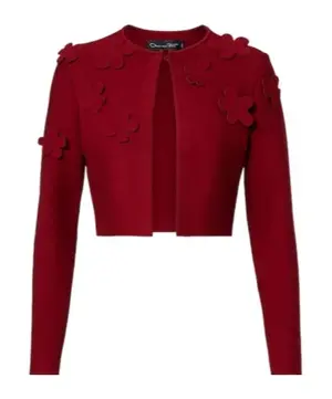 Oscar De La Renta Floral Cropped Cardigan - Red