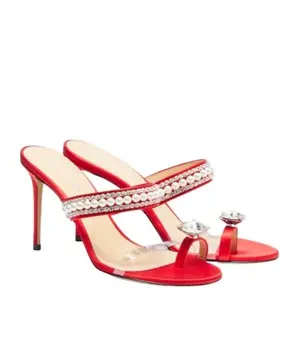 MACHMACH Diamond Of Elizabeth Embellished Satin Mules - Red