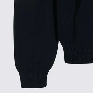 Celine Ribbed Cotton Hooded Sweater With Embroidered Logo - Navy