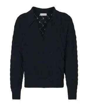 Dries Van Noten Open-knit Cotton Polo Sweater - Black