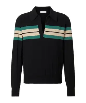 Dries Van Noten Striped Polo Sweater - Black