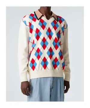 Dries Van Noten Argyle Cotton-blend Polo Sweater
