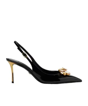 Dolce & Gabbana Embellished Patent Leather Slingback Pumps - Black