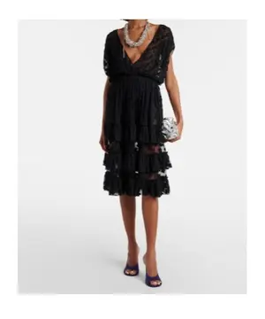 Dries Van Noten Polka-dot Mesh Tiered Midi Dress