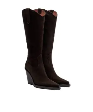Paris Texas Suede Cowboy Boots - Black