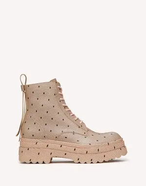 Red Valentino Lye Point D'esprit-print Combat Boots