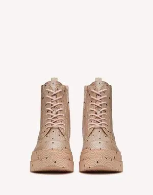 Red Valentino Lye Point D'esprit-print Combat Boots