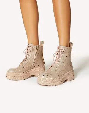 Red Valentino Lye Point D'esprit-print Combat Boots