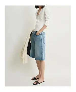 TOTEME Logo Patch Denim Shorts - No