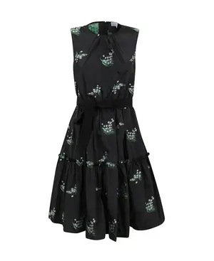 Red Valentino May Lily Motif Light Taffeta Dress - Black
