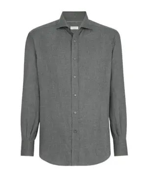 Brunello Cucinelli Stretch Cotton Chevron Flannel Shirt With Spread Collar