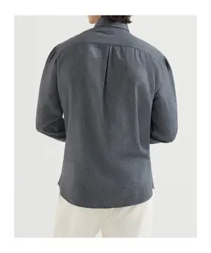 Brunello Cucinelli Stretch Cotton Chevron Flannel Shirt With Spread Collar
