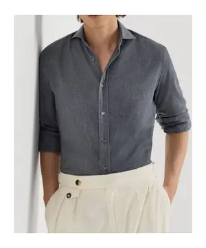 Brunello Cucinelli Stretch Cotton Chevron Flannel Shirt With Spread Collar