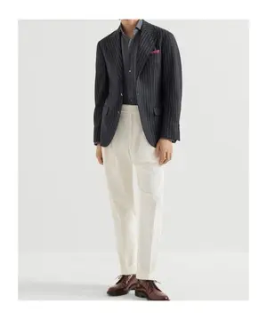 Brunello Cucinelli Stretch Cotton Chevron Flannel Shirt With Spread Collar