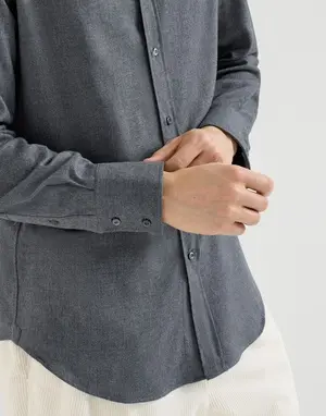 Brunello Cucinelli Stretch Cotton Chevron Flannel Shirt With Spread Collar
