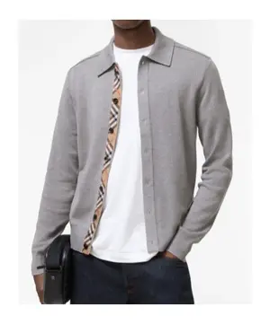 Burberry Check Trim Collar Cardigan