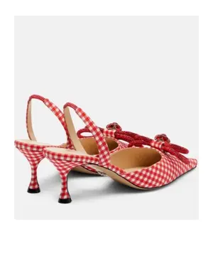 MACHMACH Double Bow Gingham Slingback Pumps