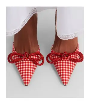 MACHMACH Double Bow Gingham Slingback Pumps