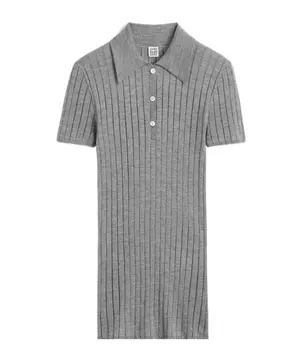 TOTEME Ribbed-knit Short-sleeves Polo Top - Grey