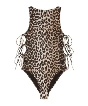 GANNI Leopard Print Tie-up Swimsuit - Black