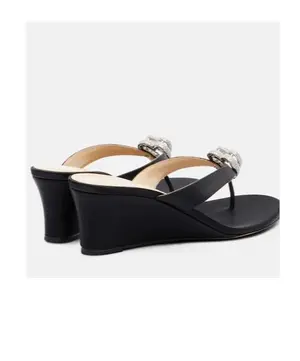 MACHMACH Double Heart Embellished Wedge Thong Sandals