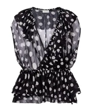 Dries Van Noten Polka-dot Ruffled Top - Black