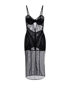 Dolce & Gabbana Ruched Sheer Tulle Midi Dress - Black