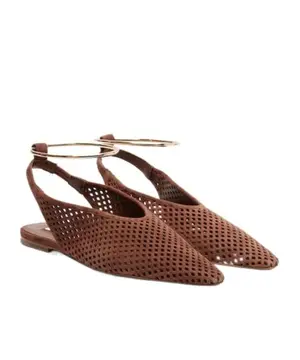 JIL SANDER Perforated Suede Slingback Flats - Brown