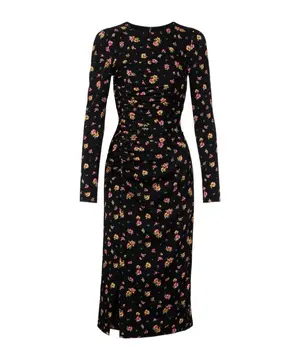 Dolce & Gabbana Floral Silk-blend Midi Dress - Black