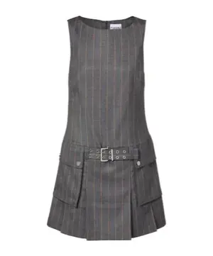 GANNI Belted Pinstripe Minidress