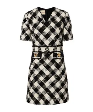 Valentino Garavani Vgold Checked Tweed Minidress - Black