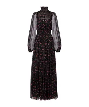 Dolce & Gabbana Floral Silk Chiffon Maxi Dress - Black
