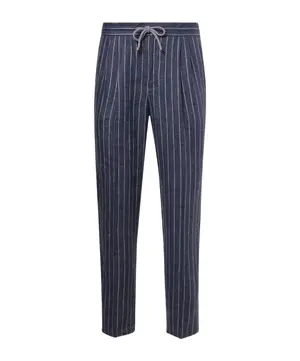 Brunello Cucinelli Striped Linen Straight Pants