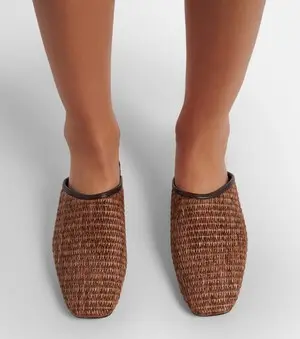 Brunello Cucinelli Leather-trimmed Raffia Mules