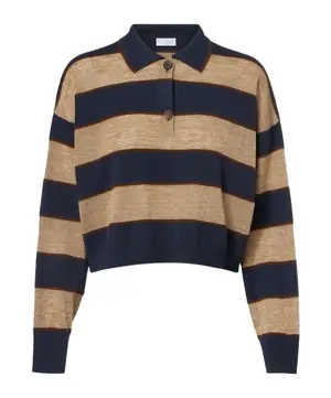 Brunello Cucinelli Wool, Cashmere, And Silk Polo Sweater - Black