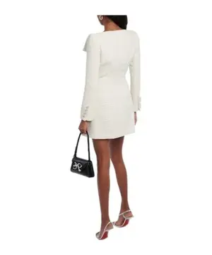 SELF-PORTRAIT Bouclé Knit Mini Dress With Embellished Buttons