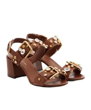 Dolce & Gabbana Embellished Leather Sandals - Brown