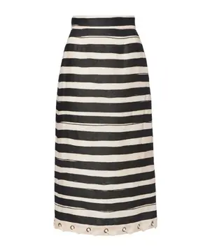 Zimmermann Rebellion Striped Linen Midi Skirt - Black