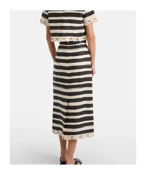 Zimmermann Rebellion Striped Linen Midi Skirt