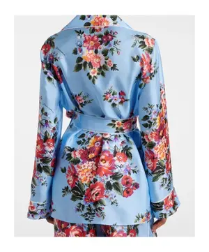 Dolce & Gabbana Floral Belted Silk Blouse