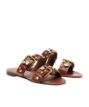 Dolce & Gabbana Embellished Leather Sandals - Brown