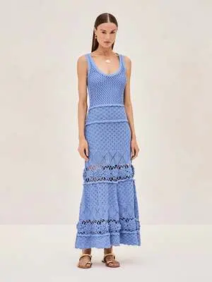 Alexis Aleala Crochet Tiered Maxi Dress - Blue