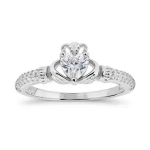 KYLIE HARPER Heart-cut Diamond Cz Claddagh Band Ring In Sterling - Silver
