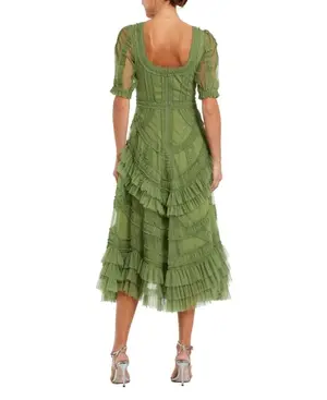 Mac Duggal Petite Short Sleeve Mesh Ruffle Midi Dress