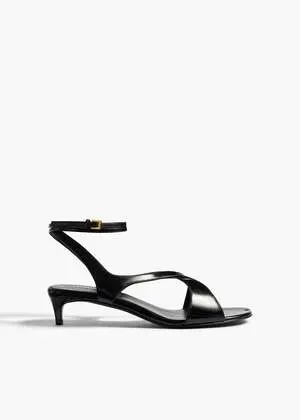 Khaite Liria Glazed Leather Kitten Heel Sandals - Black