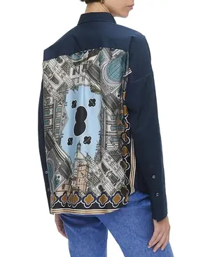 CALLAS MILANO Sirene Poplin Shirt With Silk Twill Milano Print Scarf Back - Navy