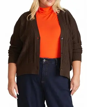 Universal Standard Plus Cable Knit Cardigan Espresso