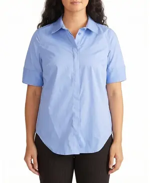 Universal Standard Plus Elbe Stretch Poplin Short Sleeve Shirt - Soft Blue
