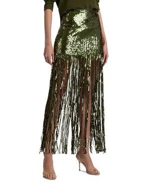 Alice + Olivia Kendra Sequinned Fringe Skirt