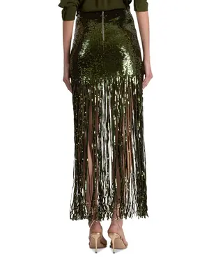 Alice + Olivia Kendra Sequinned Fringe Maxi Skirt - Dark Fern